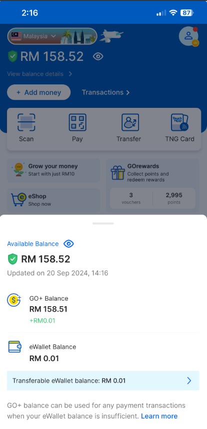 How to view eWallet balance display at App homepage? – Touch 'n Go ...